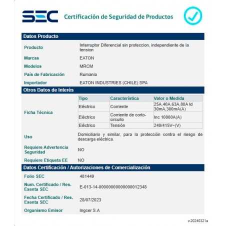 mRCM diferencial 40A, 4 Polos, 30mA